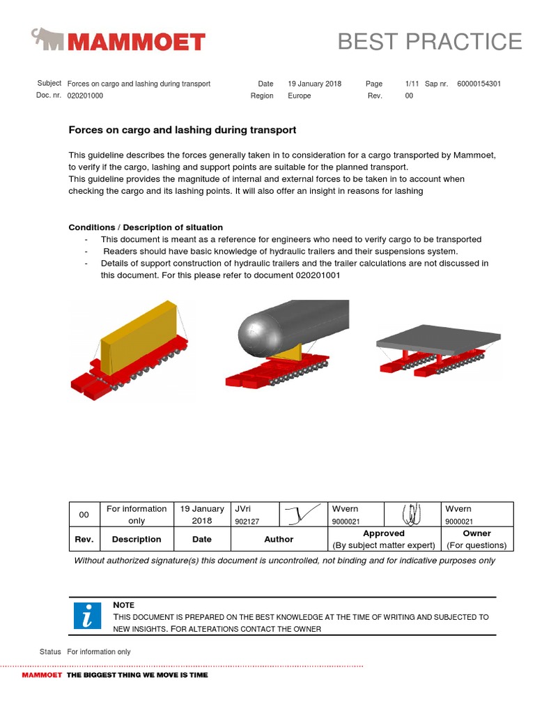 Mammoet Best Practices - Transport - Forces On Cargo and Lashing During ...