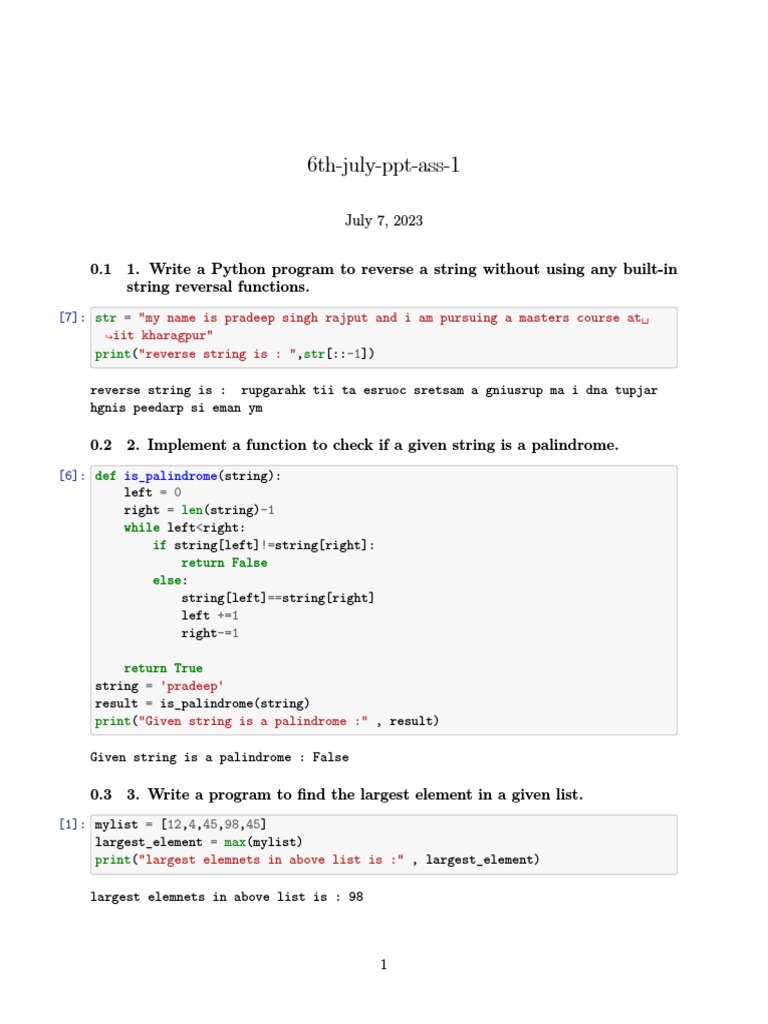 Python Qus With Sollution On Jupyter Pdf String Computer Science Numbers 