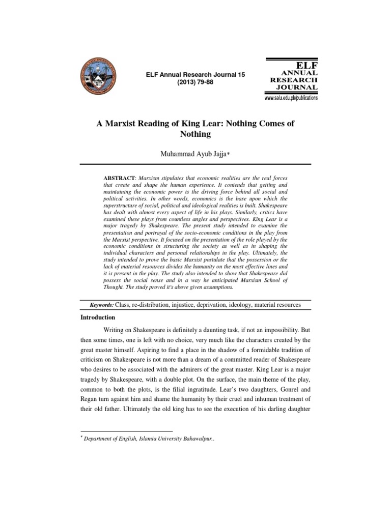 A Marxist Reading of King Lear | Download Free PDF | King Lear | Tragedy