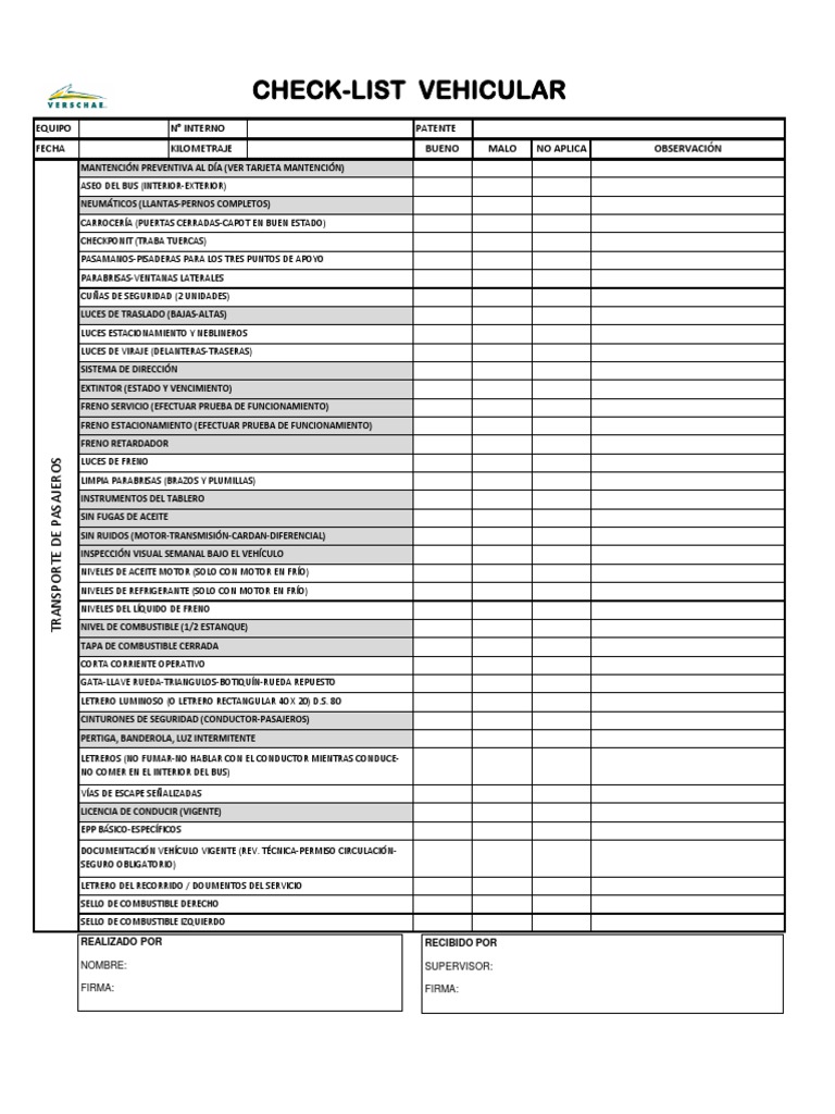 CHECK-LIST VEHICULAR SEPTIEMBRE 2021(actualizado) | PDF | Autobús ...