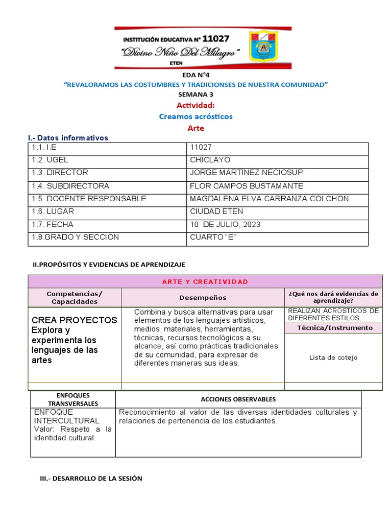 Acrósticos Creativos en la Escuela | PDF | Artes del Lenguaje y ...