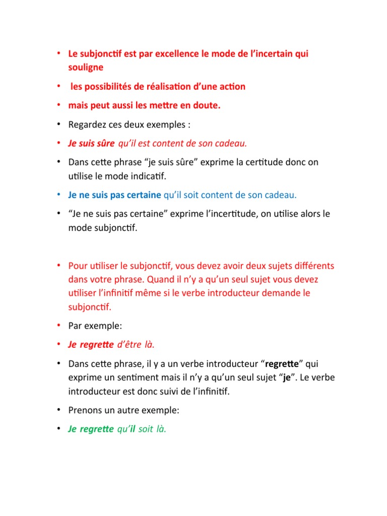 Utilisation du subjonctif en français | PDF | Verbe | Phrase