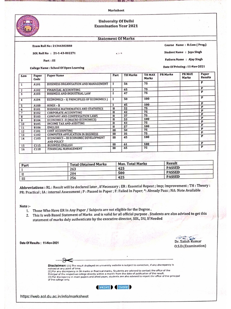 Garduation Marksheet | PDF
