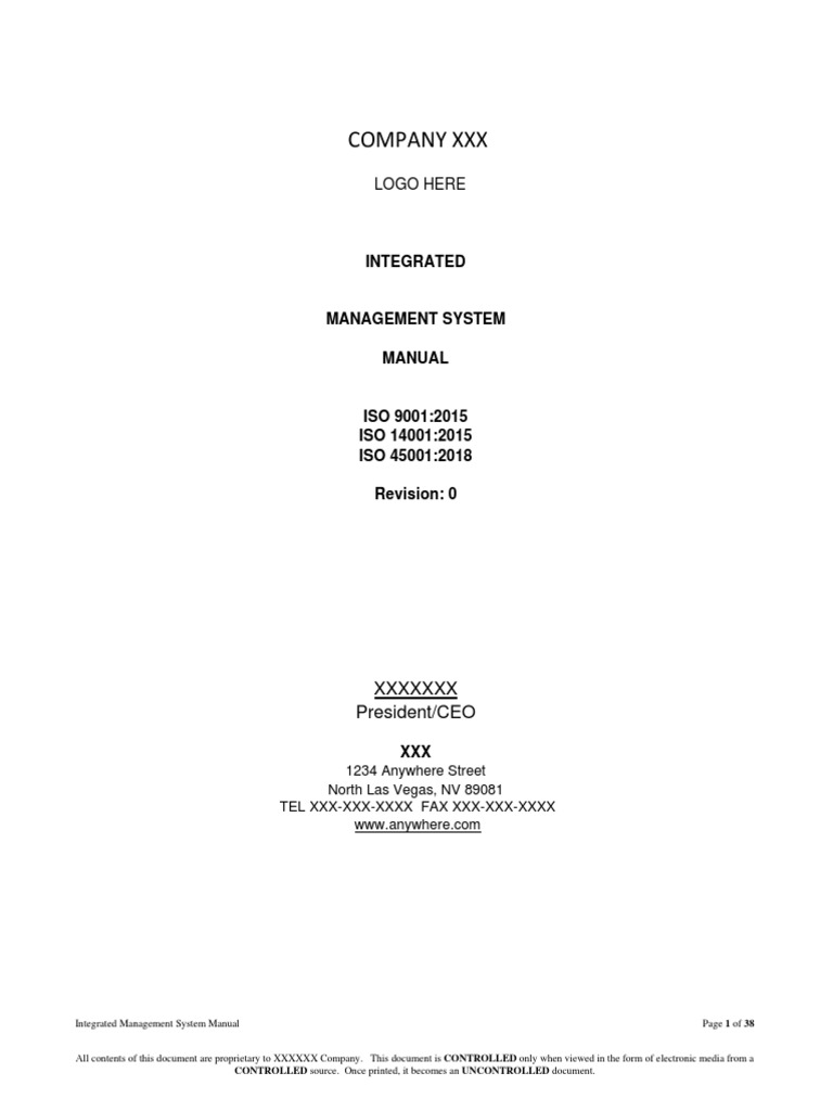 Integrated Management System Manual - Sample | PDF | Risk | Calibration