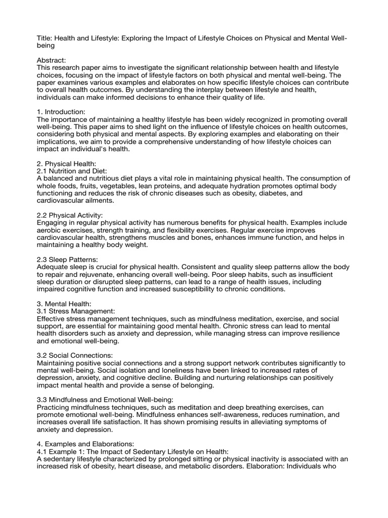 Health and Lifestyle - Exploring The Impact of Lifestyle Choices On ...