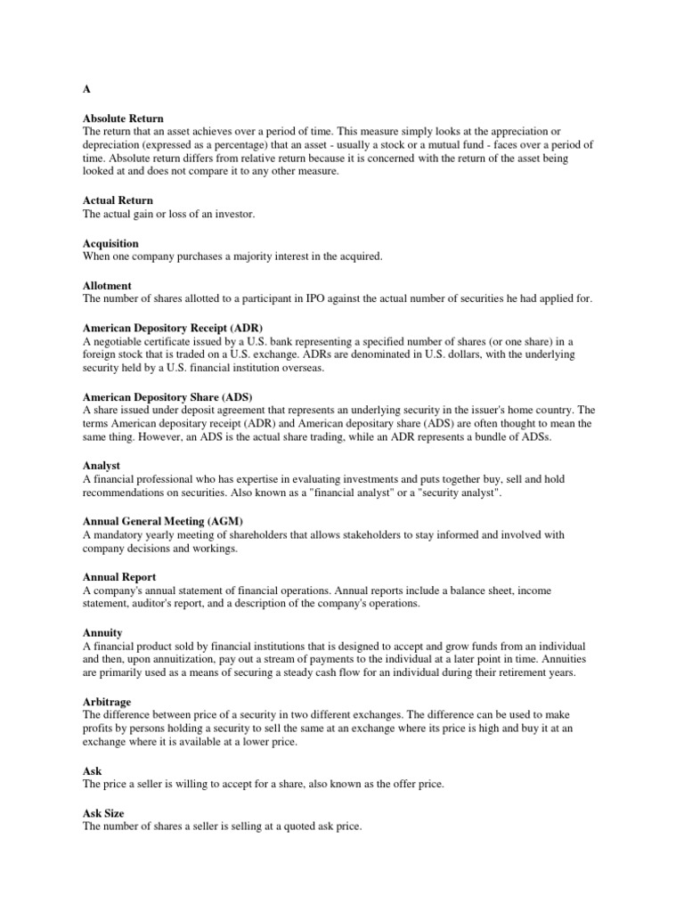 Financial Terms | PDF | American Depositary Receipt | Stocks