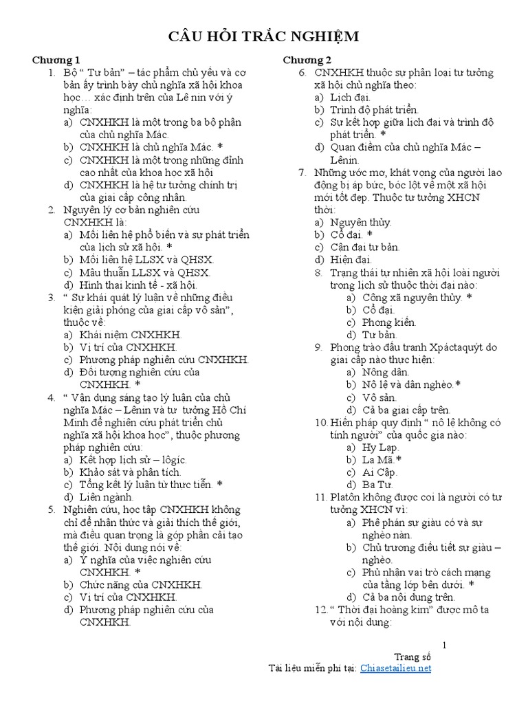 Cdtc-Chu Nghia Xa Hoi Khoa Hoc Bo Cau Hoi Trac Nghiem Va Tu | PDF