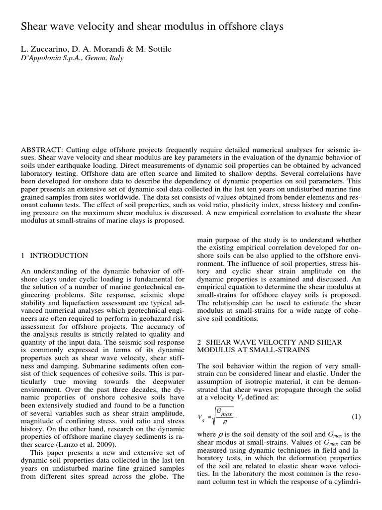 Shear Wave Velocity Shear Modulus Offshore Clays | PDF | Young's ...