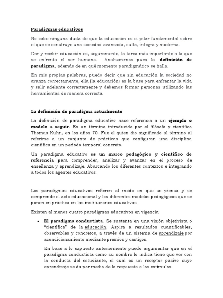 Paradigmas Educativos y su Importancia | PDF | Aprendizaje | Paradigma