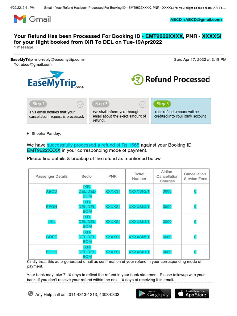 EMT - Refund Sample | PDF | Aviation | Service Industries