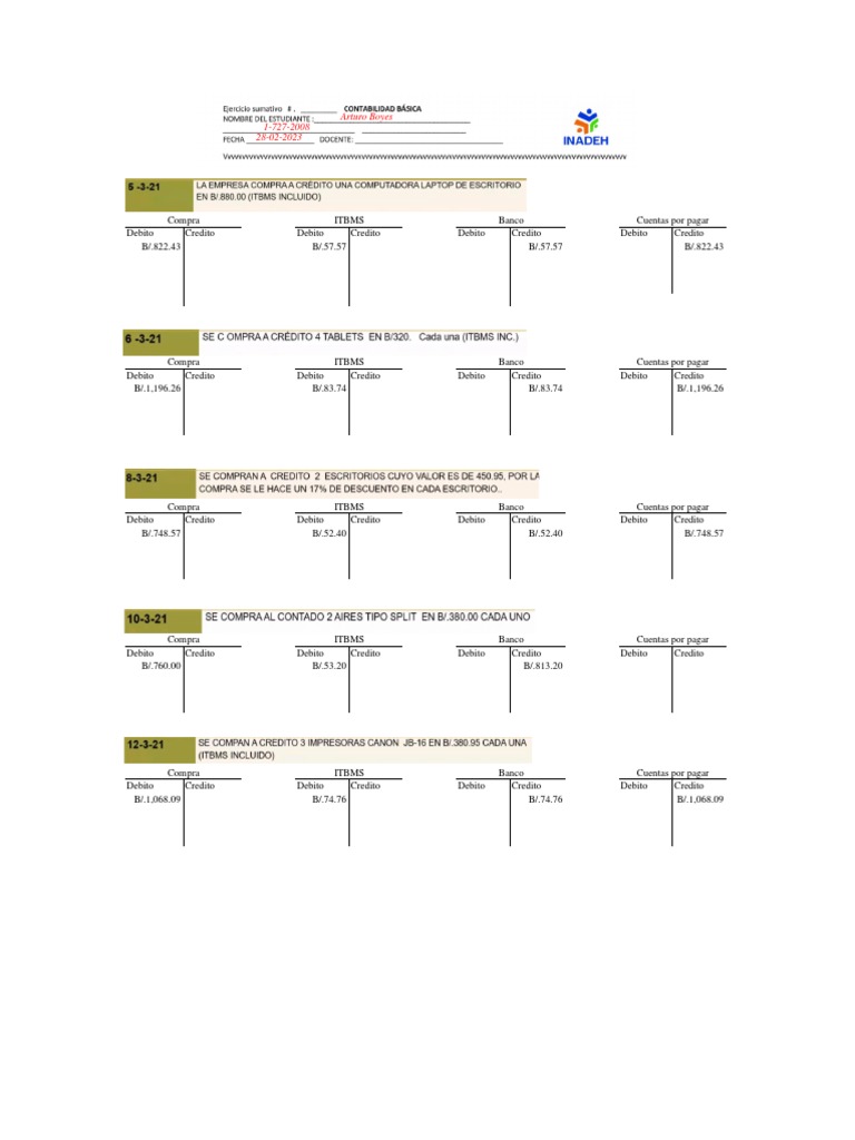 Cuentas T Abono de Itbms | PDF | Finanzas y dinero