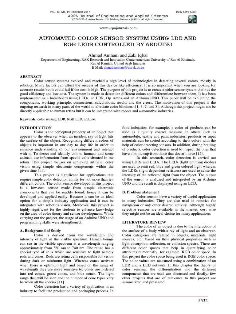Automated Color Sensor System Using LDR and RGB Leds Controlled by ...