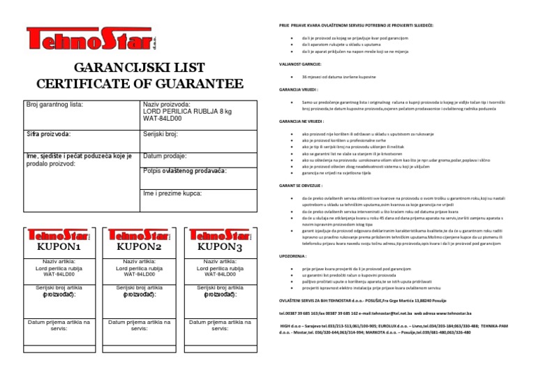 Garantni List Lord Wat-84ld00 | PDF