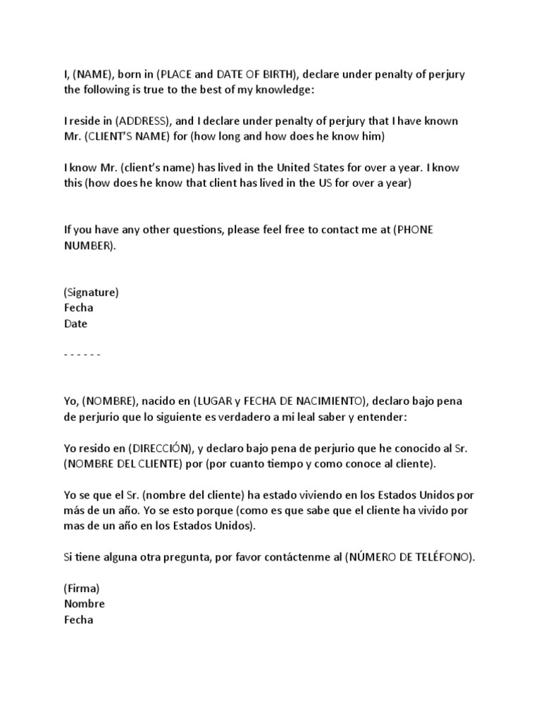 Example AFFIDAVIT FOR Physical Presence in The US | PDF