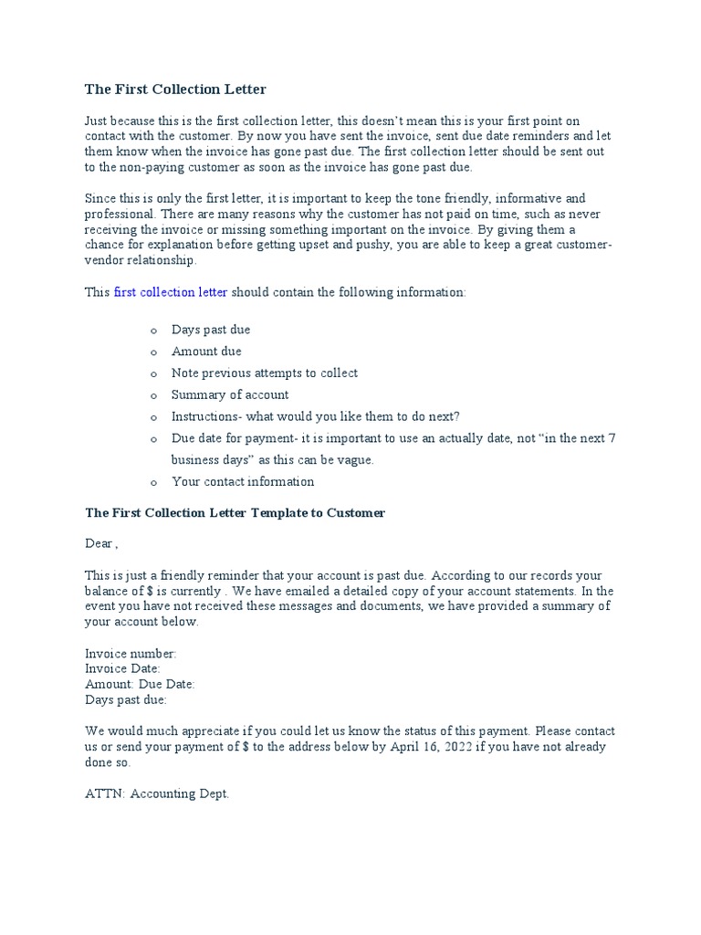 Collection Letter | PDF | Invoice | Payments