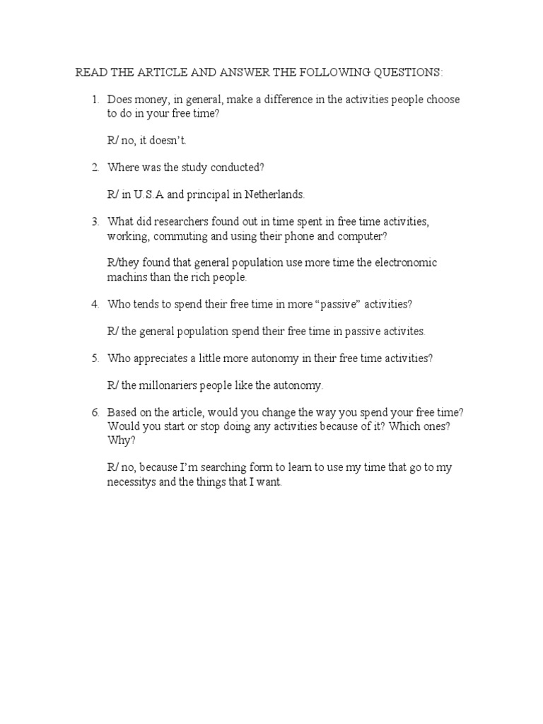 Read The Article and Answer The Following Questions | PDF