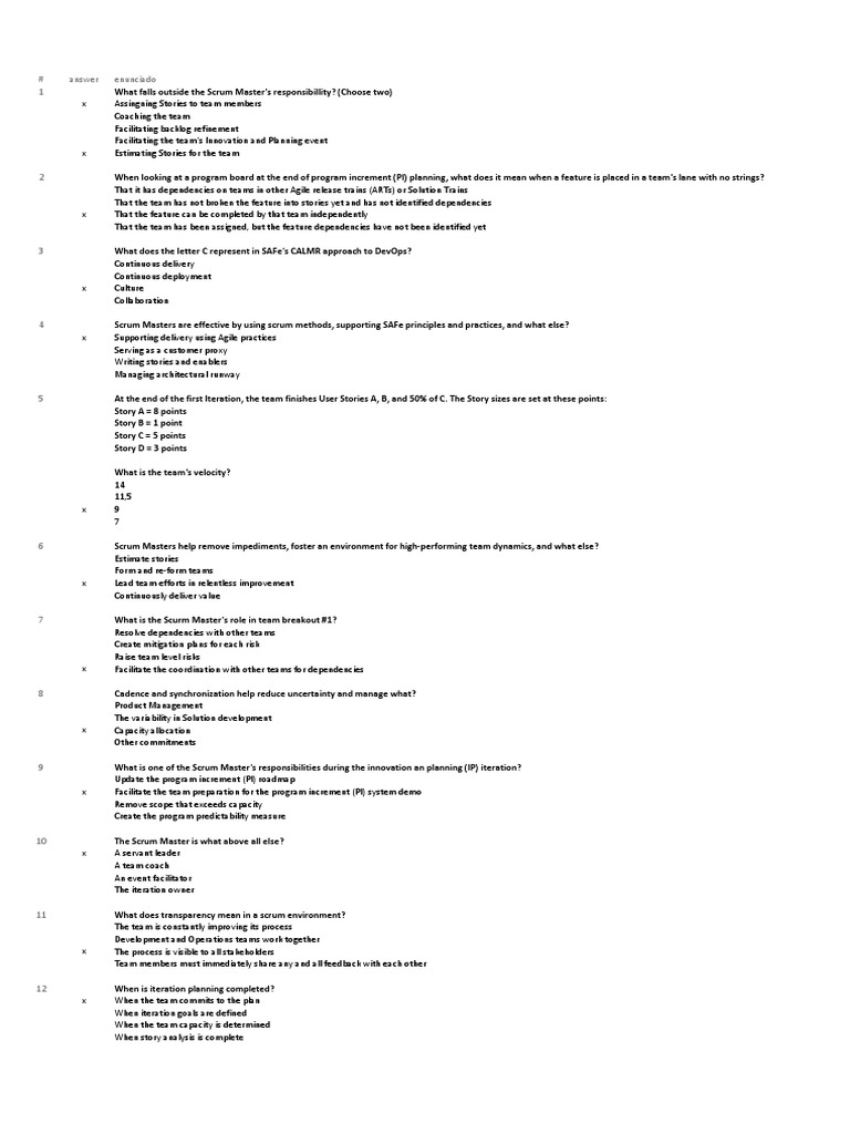 SSM - SAFe Scrum Master Exam | PDF | Scrum (Software Development ...