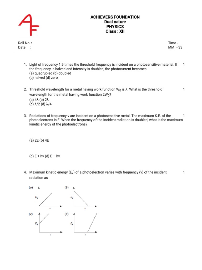 Dual Nature MCQ | PDF | Photoelectric Effect | Electron
