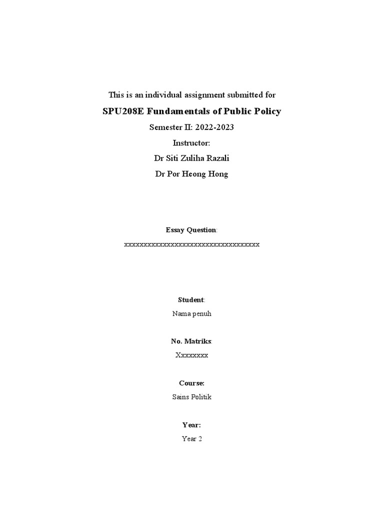 SPU208E - Cover Page Template-Individual Essay | PDF