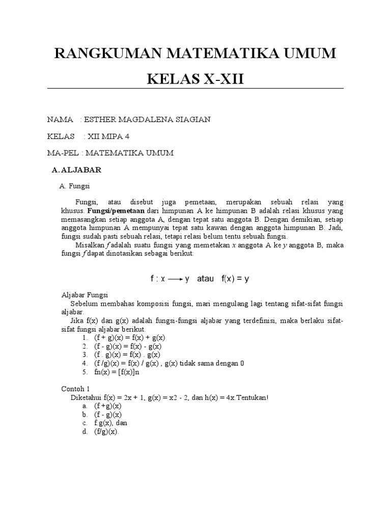 Tugas MTK Umum (Merangkum Buku Kelas X-Xii) | PDF | Sains & Matematika