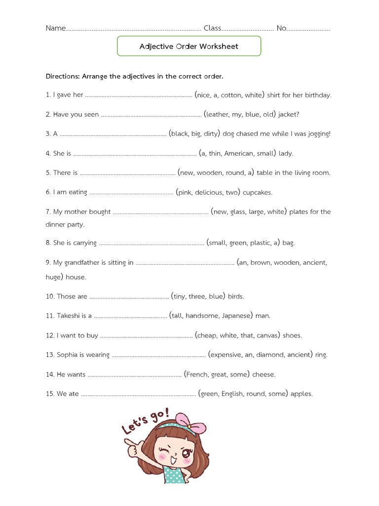 Adjective Order Practice Worksheet | PDF