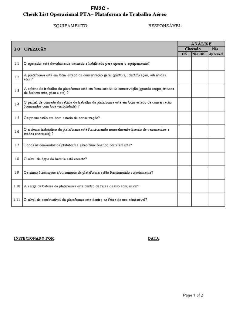 Check List Operacional - PTA | PDF