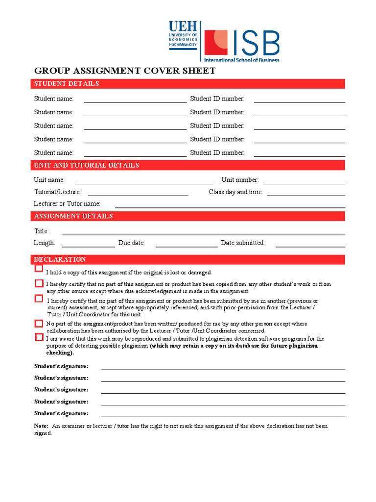Group Assignment Cover Sheet Template | PDF