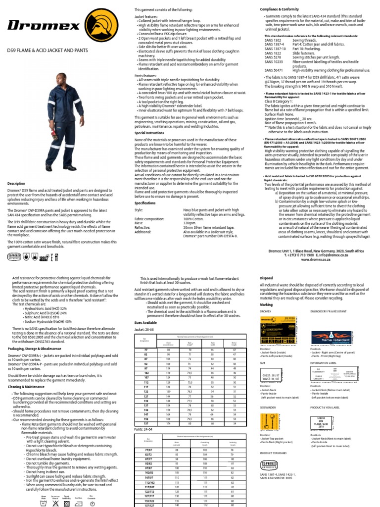 Flame and Acid Resistant D59 Overall Dromex-Specification-Dilotsotlhe ...