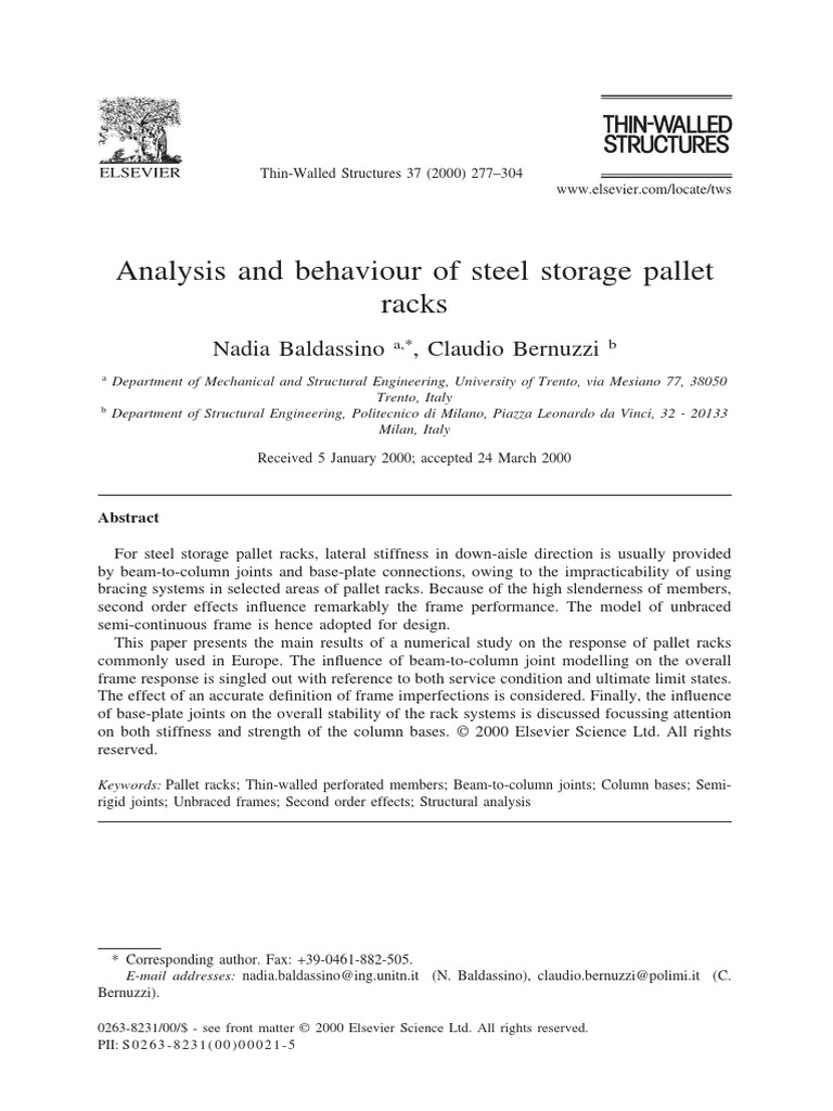 Steel Pallet Rack Analysis | PDF | Beam (Structure) | Deformation ...