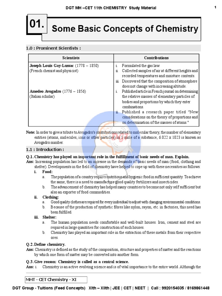 DGT Some Basic Concepts of Chemistry | PDF | Mixture | Chemical Compounds
