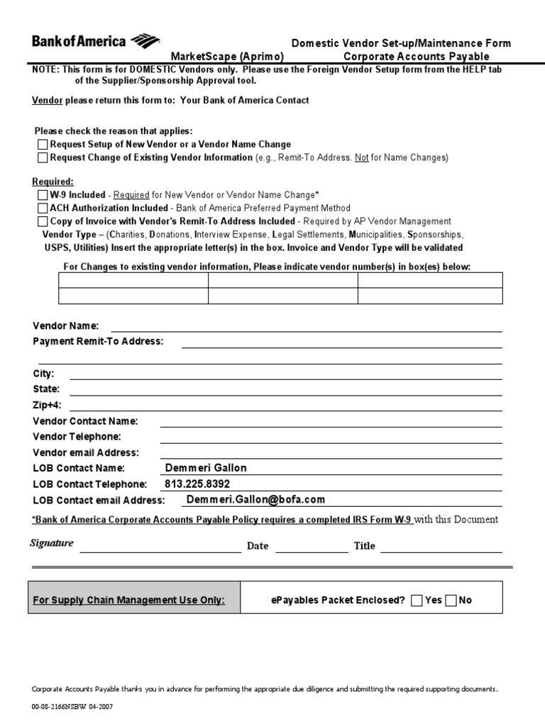 Domestic Vendor Setup Form | PDF