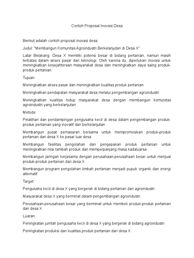 Contoh Proposal Inovasi Desa | PDF