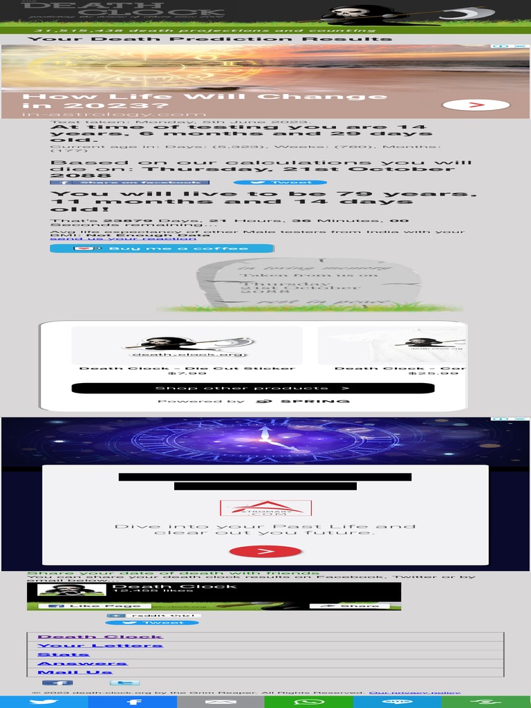 Your Death Clock Calculator Results | PDF
