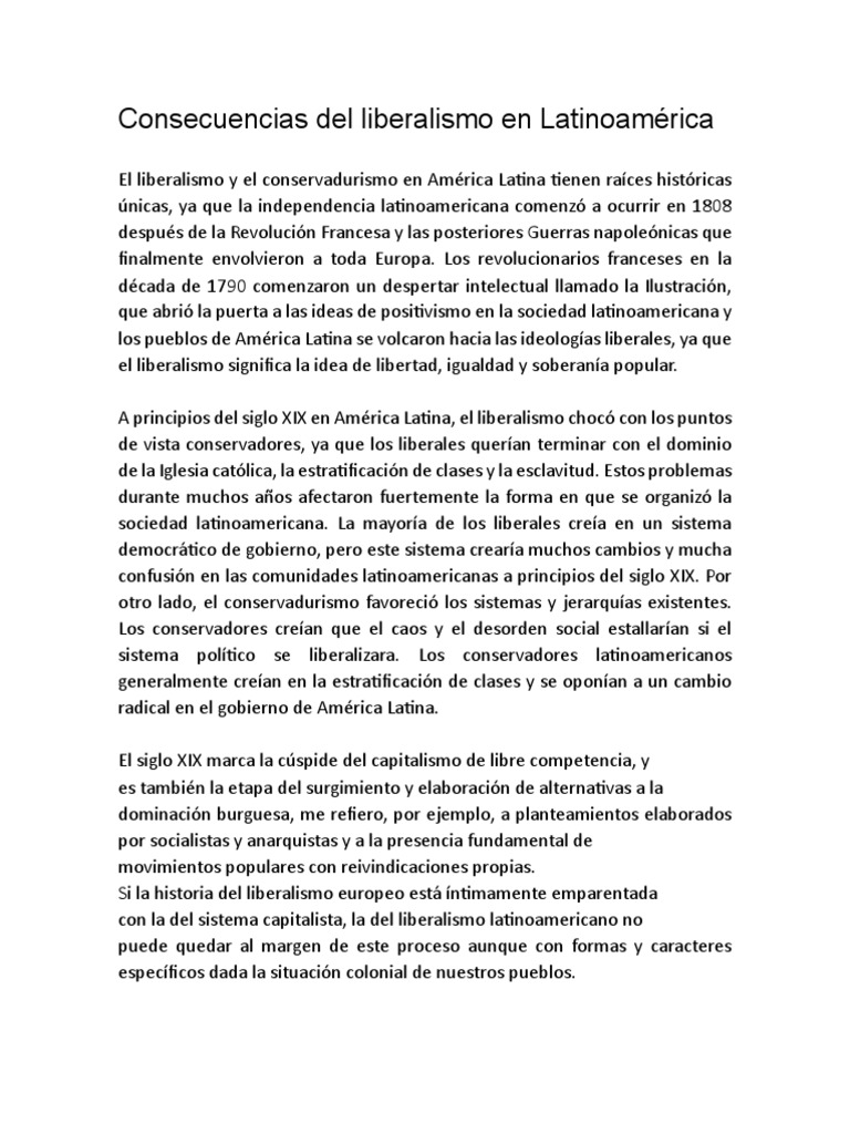 Consecuencias Del Liberalismo en Latinoamérica | PDF | Conservatismo | America latina