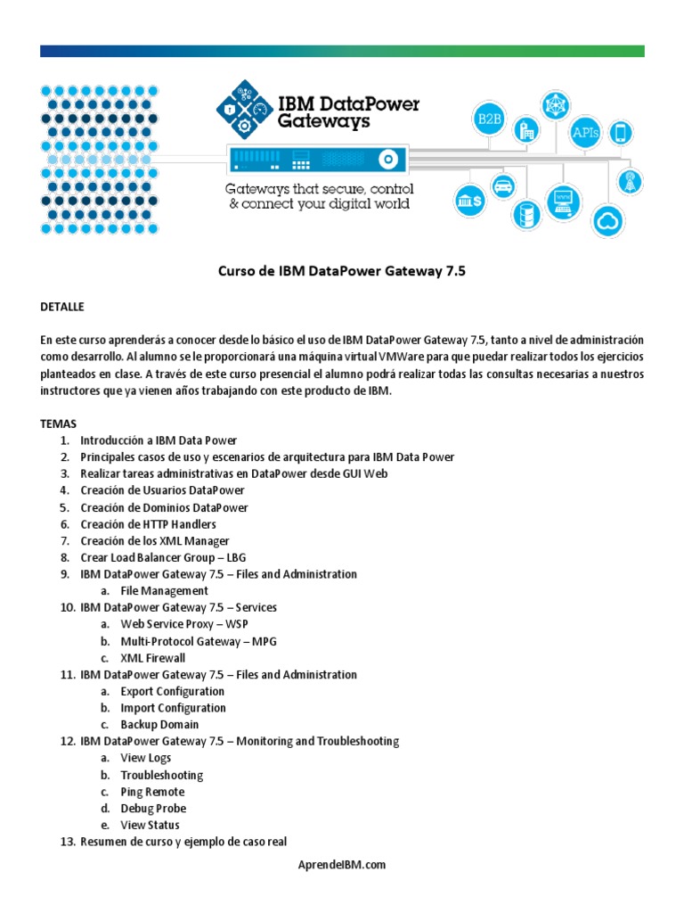 Curso IBM DataPower Gateway 75 AprendeIBM Brochure | PDF | Ibm | Software