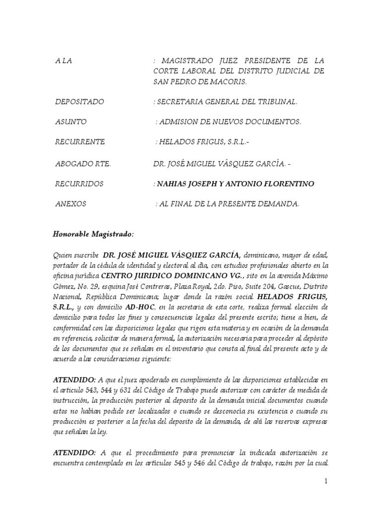 Solicitud de Documentos Helados Frigus | PDF | Sentencia (ley ...