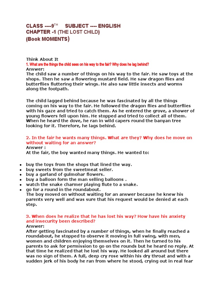 The Lost Child Question Answers | PDF