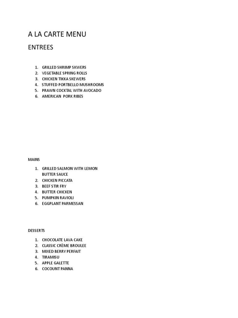 A La Carte Menu | PDF | Teaspoon | Yogurt