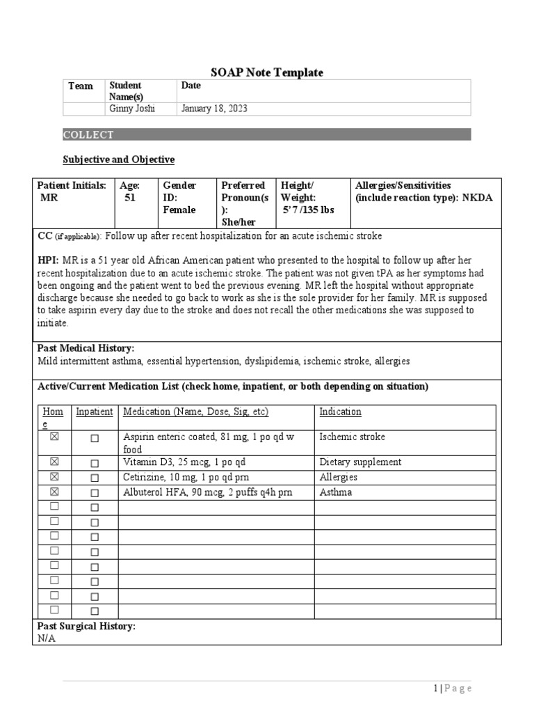 SOAP Note - Patient MR | Download Free PDF | Angiology | Health Care
