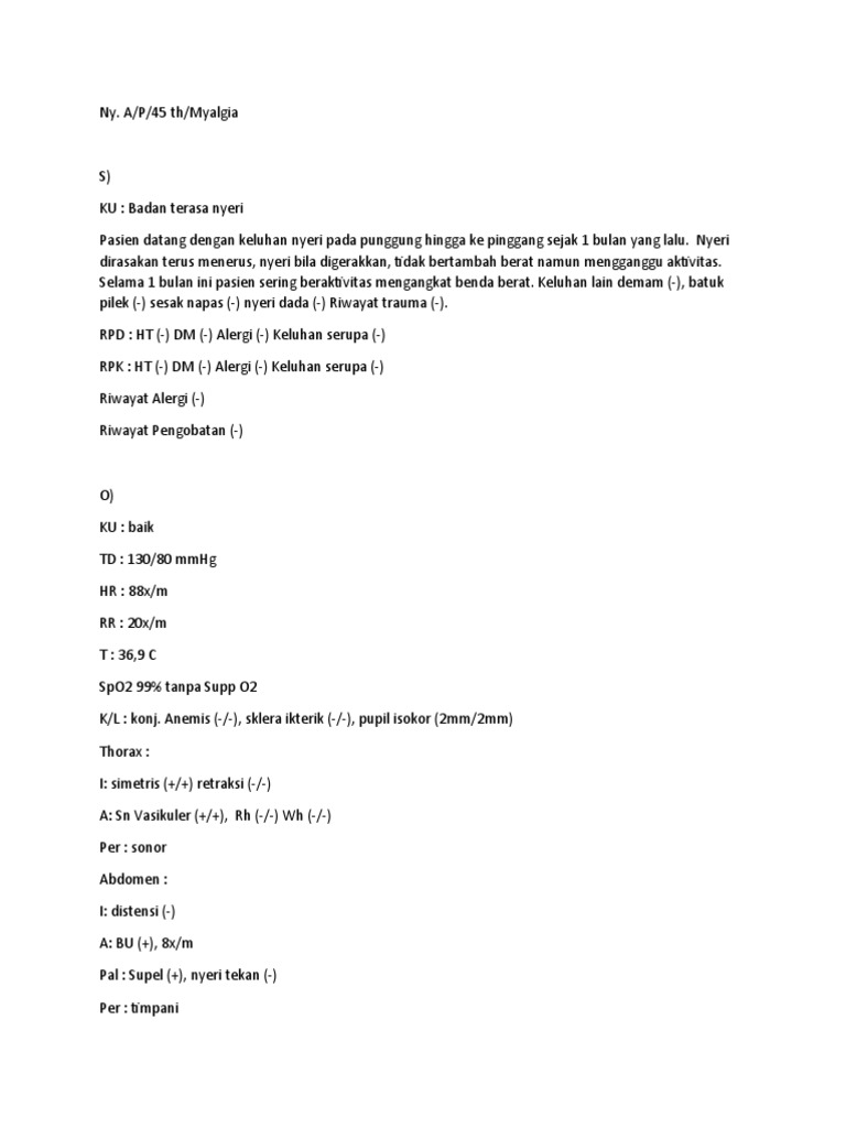 Nyeri Punggung Akibat Myalgia pada Pasien | PDF | Metode & Bahan Ajar ...