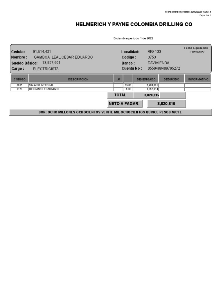 Helmerich Y Payne Colombia Drilling Co | PDF