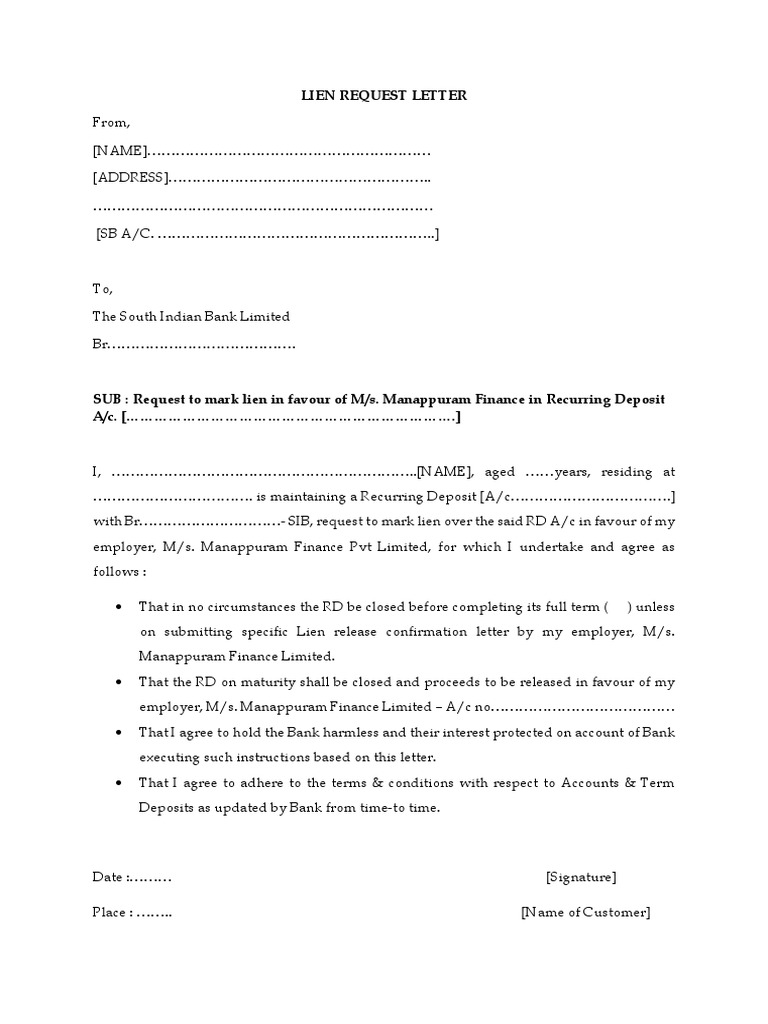 Basic Letter Request For Lien Lien Release Form 8+ Free Word, PDF