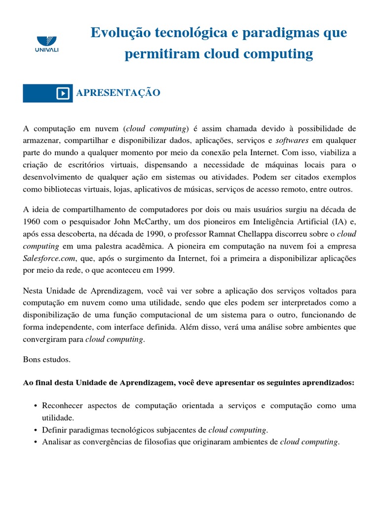 Computação em Nuvem - 6 - Evolução Tecnológica e Paradigmas que ...