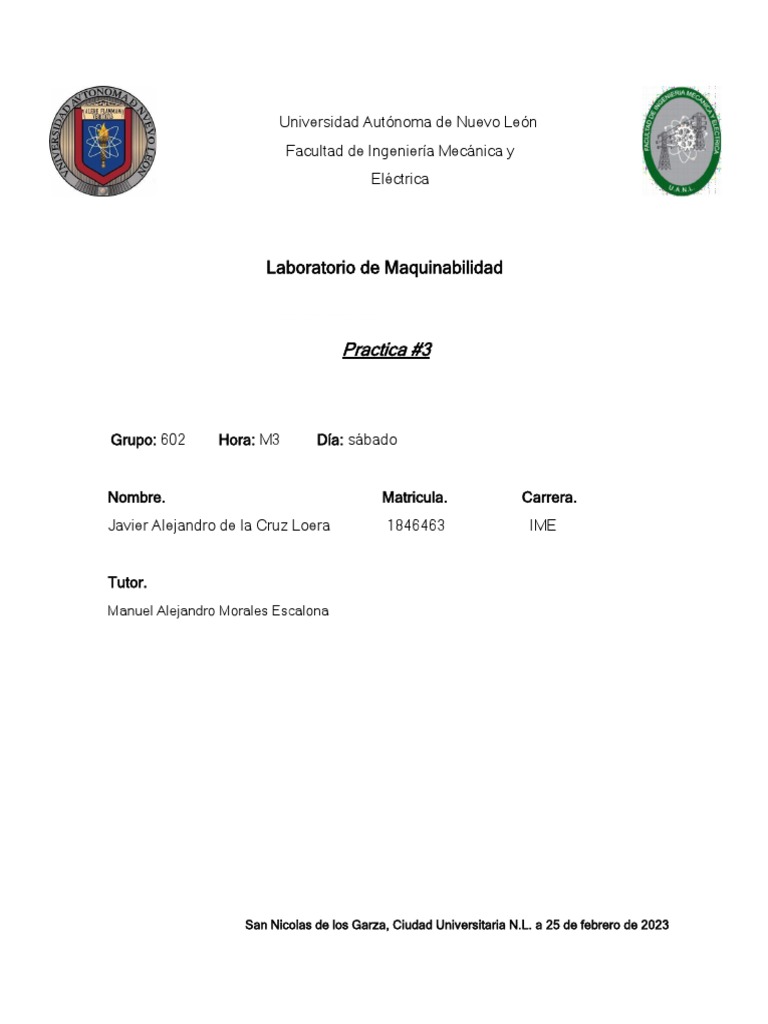 Practica 3 1846463 Lab Maquinabilidad | PDF | Herramientas | Procesos industriales