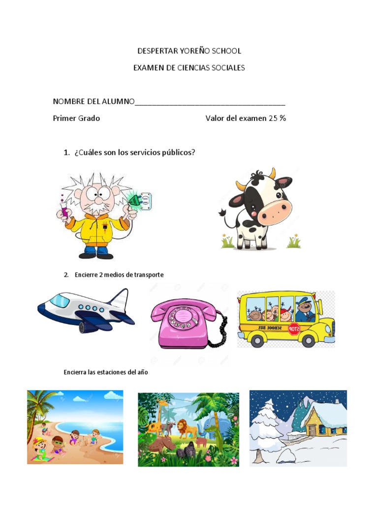 Examen de Sociales 1st Grade | PDF