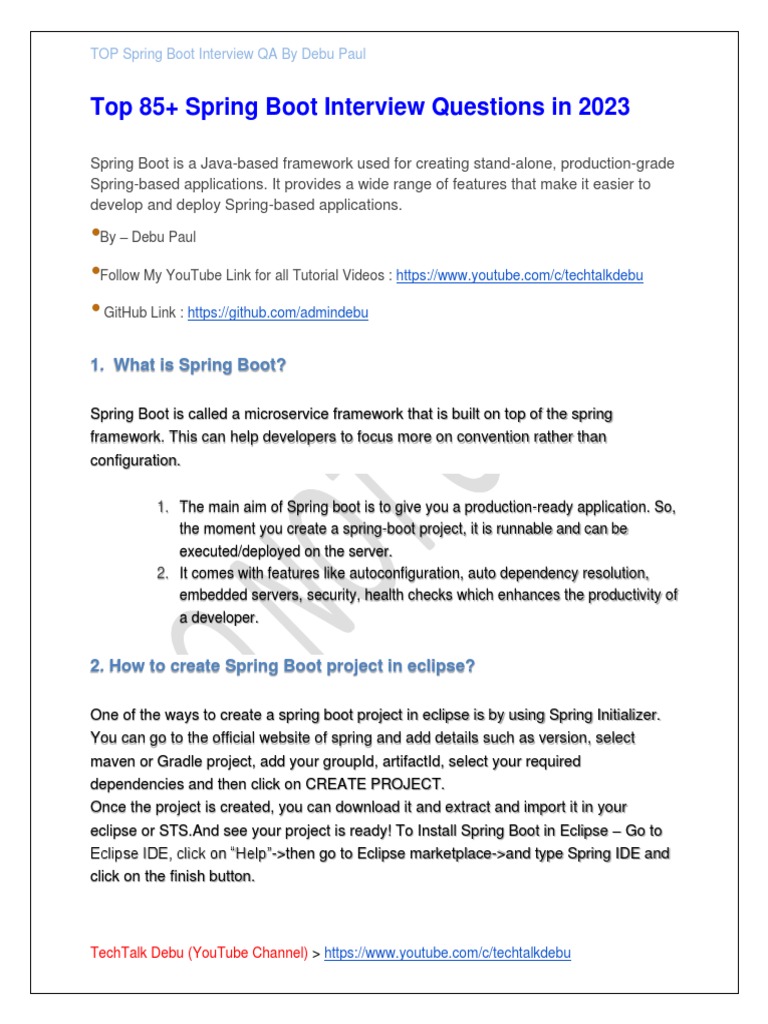 Top 85 Spring Boot Qa For 2023 Java Developer Pdf Spring Framework Information Technology