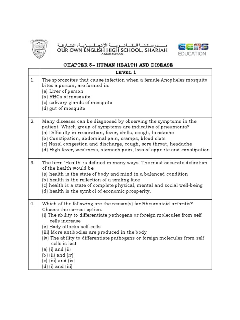 Worksheet - Chapter 8 - Human Health and Diseases | PDF | Lymphocyte ...