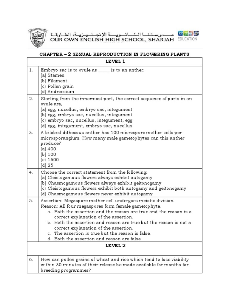 Gr12 Chapter 2 Sexual Reproduction In Flowering Plants Pdf Seed