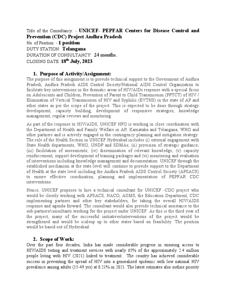 Cic Tor Unicef - Pepfar CDC Ap Advertisement | PDF | Hiv/Aids ...