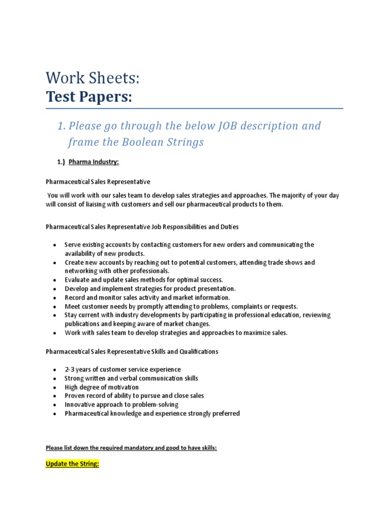 Sourcing and Boolean Work Sheets | PDF | Dentistry | Truck Driver